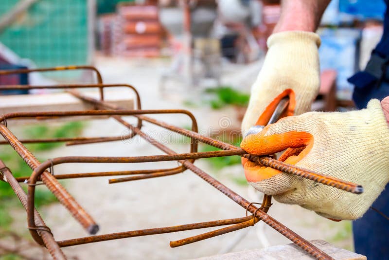 Construction Worker Binding Rebar for Reinforce Concrete Column at the ...