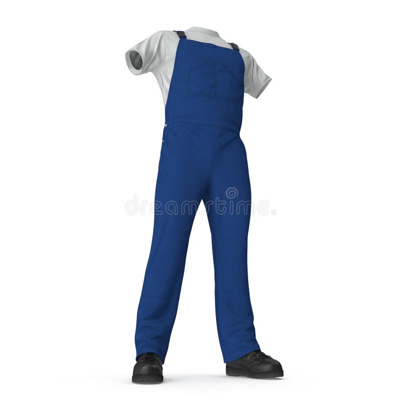 Worker in Blue Coverall Standing Pose on White Background. 3D ...