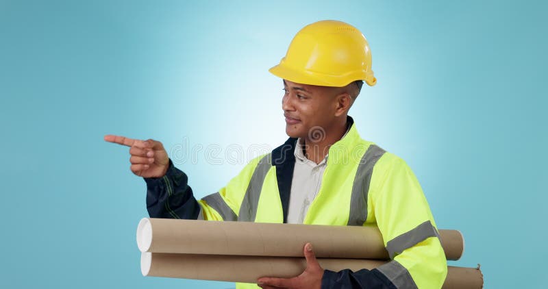 Construction Worker, Blueprint and Man is Pointing at List for ...