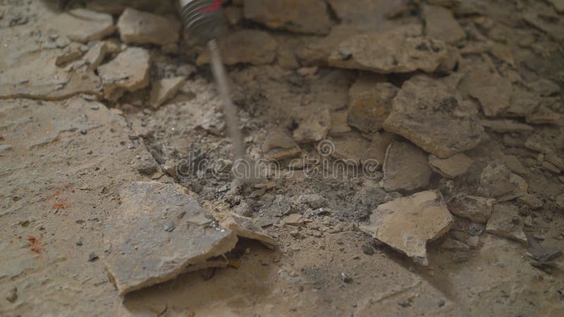 Construction Worker Breaking Concrete Floor with Jackhammer Stock ...