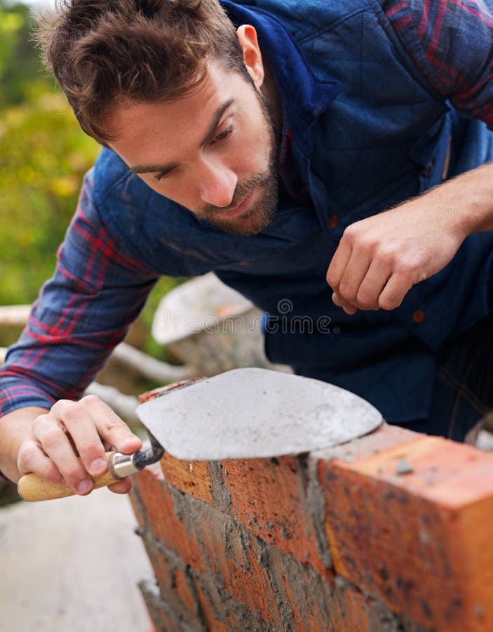 Construction Worker, Bricklayer and Man Building a Brick Wall, Handyman ...