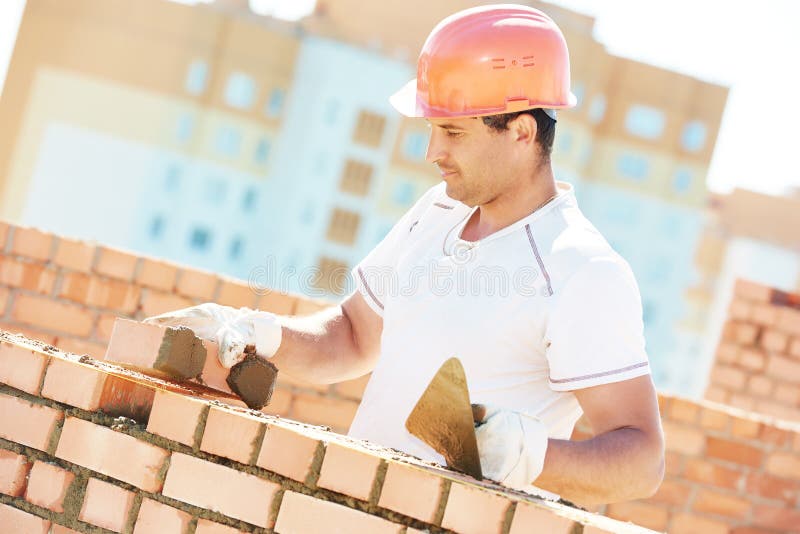 Construction Worker Bricklayer Stock Photo - Image of repairing ...