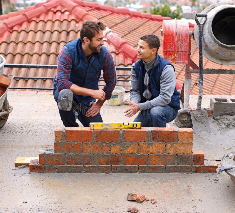 Construction Worker, Bricklayer and Men Building a Brick Wall, Handyman ...