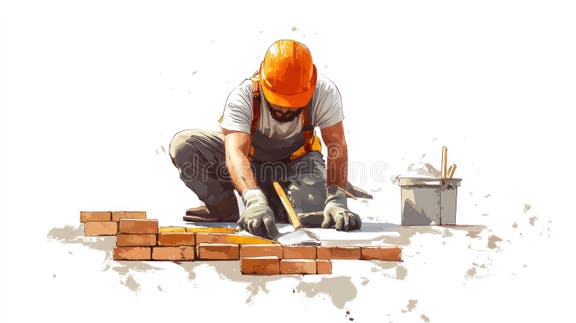 Construction Worker Bricklaying Illustration, a Detailed Visual of ...