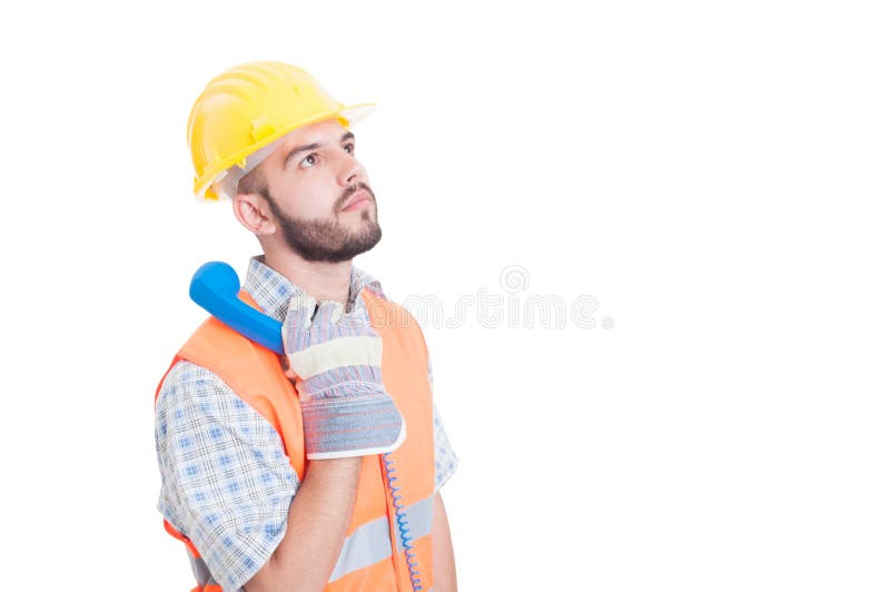 Construction Worker or Builder Holding Phone Stock Image - Image of ...