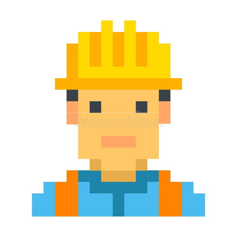 Construction Worker Builder Pixel Art Cartoon Retro Game Style Set ...