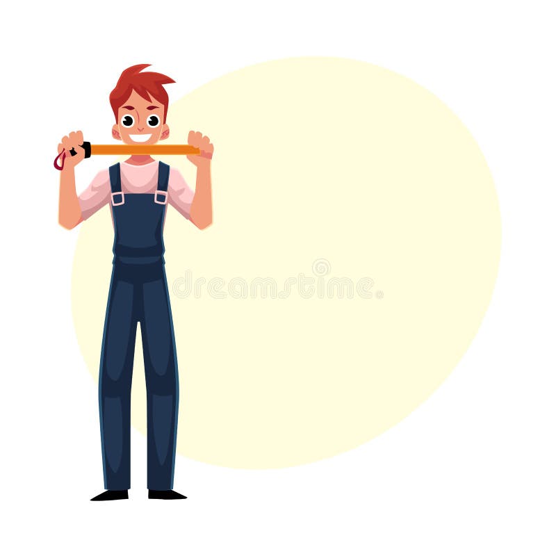 Construction Worker, Builder in Uniform Showing Measuring Tape Stock ...