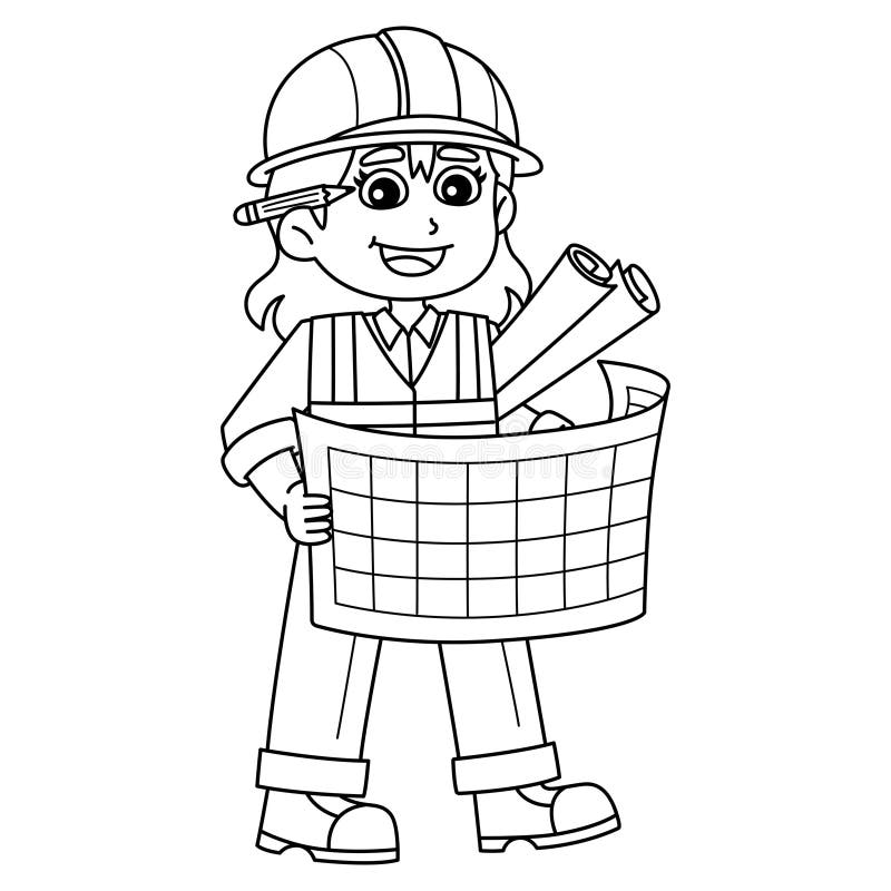 Construction Worker Building Blueprint Isolated Stock Vector ...