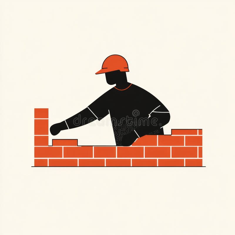 Construction Worker Building Brick Wall Stock Photo - Image of ...