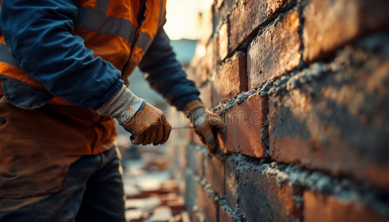 Bricklayer at Work stock illustration. Illustration of cement - 365866483