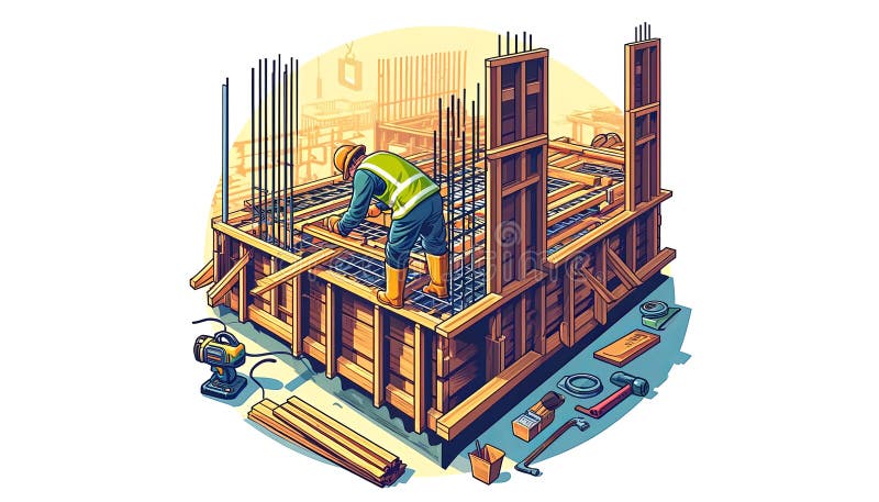 Construction Worker Building Concrete Formwork on Site Stock ...