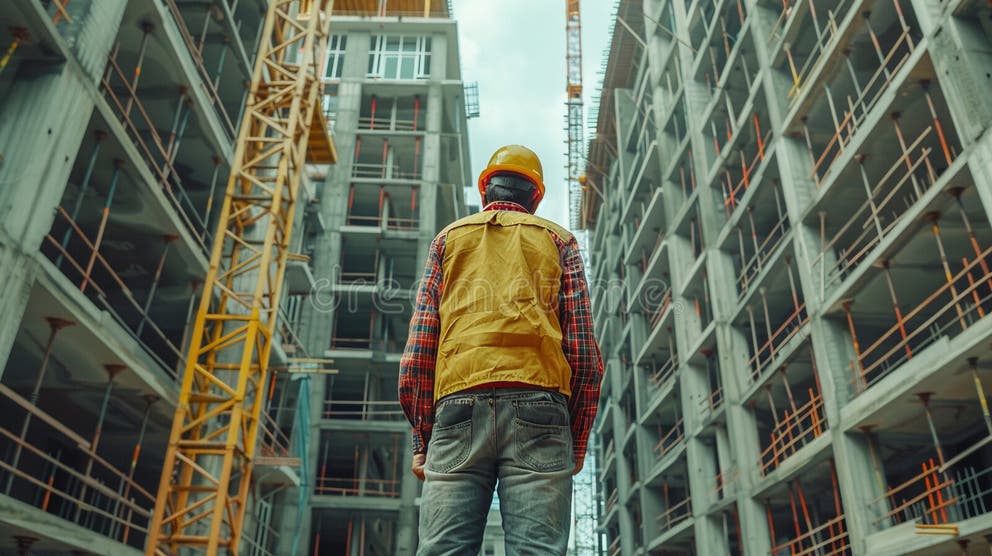 Construction Worker Building Site Progress. Industrial Engineer Foreman ...