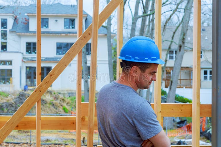 Construction Worker Building Timber Frame New Home Stock Image - Image ...