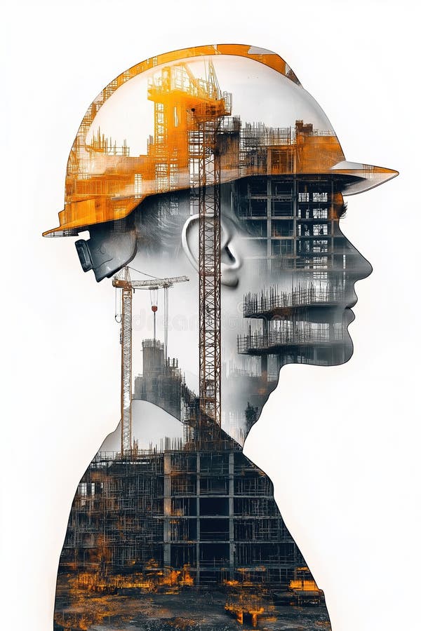 Construction Worker with Building Under Construction Double Exposure ...