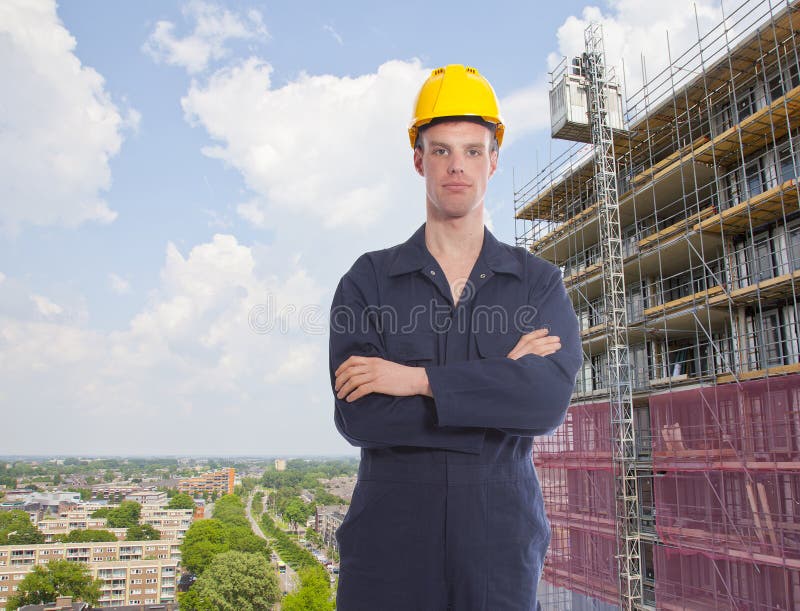 Construction Worker with Building Stock Image - Image of construction ...