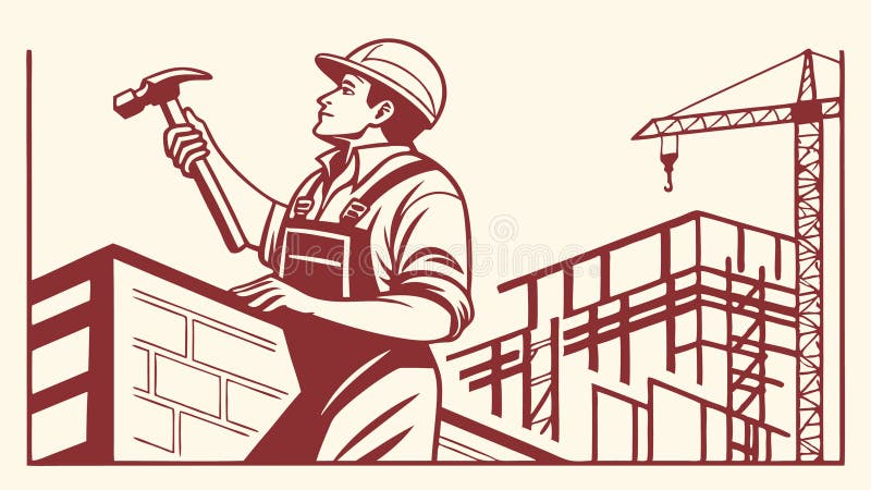 Construction Worker Building Wall Construction Site and Manual Labor ...