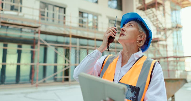 Construction Worker, Call or Architect Woman with Tablet for Networking ...