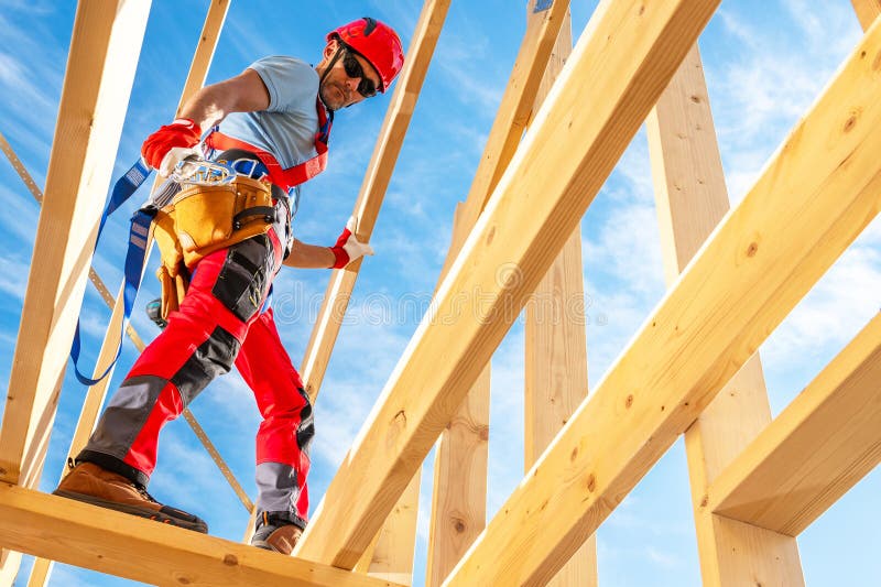 Worker Constructing Wooden Framework Under a Blue Sky during Daytime at ...