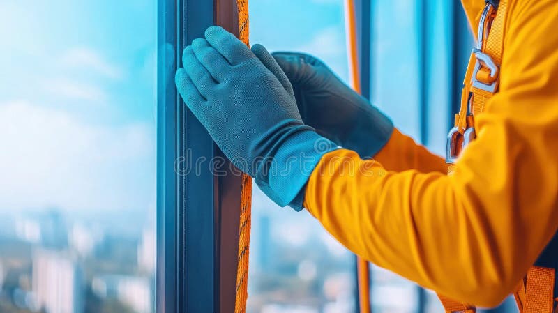 A Construction Worker Carefully Inspects a Window Frame, Ensuring ...