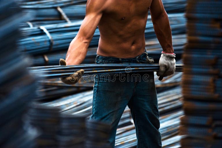 Construction Worker Carry Steel Stock Image - Image of real, male: 13187381