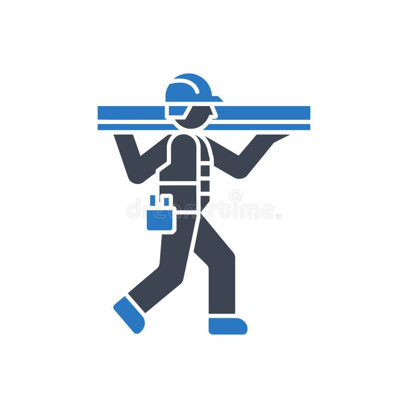 Construction Worker Carrying Beam Icon Stock Illustration ...