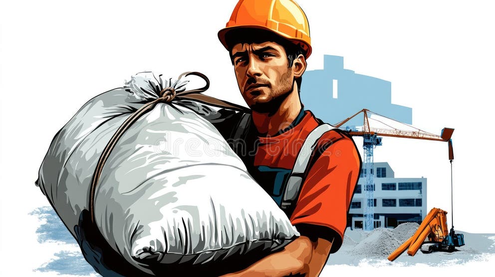 Construction Worker Carrying Heavy Sack Illustration Stock Image ...
