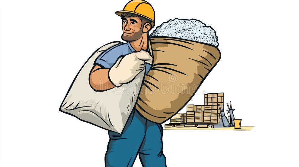 Construction Worker Carrying Heavy Sack Illustration Stock Illustration ...