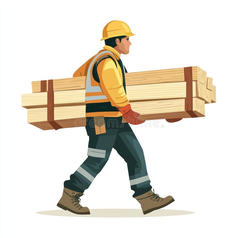 Construction Worker Carrying Lumber Illustration Stock Image - Image of ...