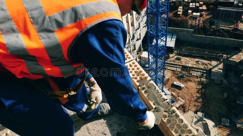 Construction Worker is Casting Cement on the Building Wall Stock Video ...
