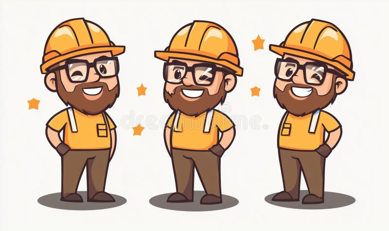 Construction Worker Character Design with Hard Hat and Glasses ...