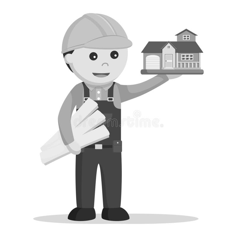 Construction Worker Character Profession Design Vector Black and White ...