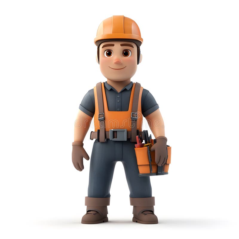 Construction Worker Character with Tools Standing in a Neutral ...
