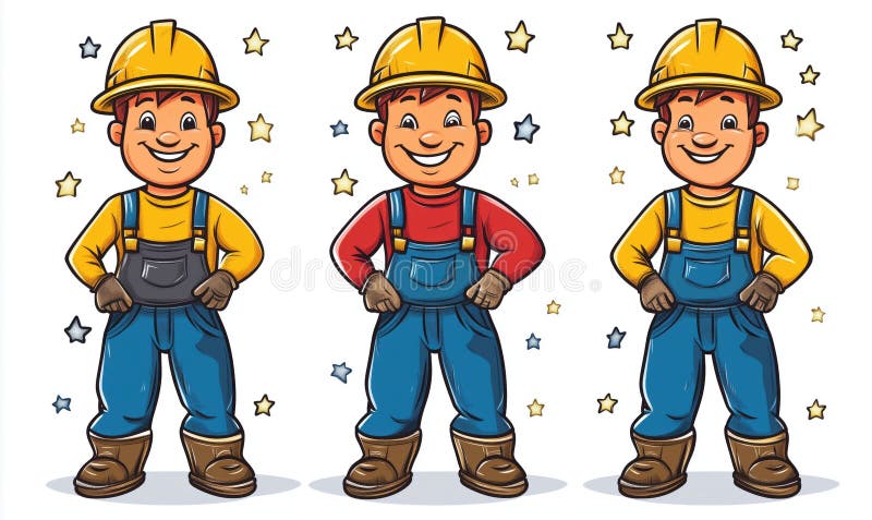 Construction Worker Characters with Helmets and Colorful Outfits ...