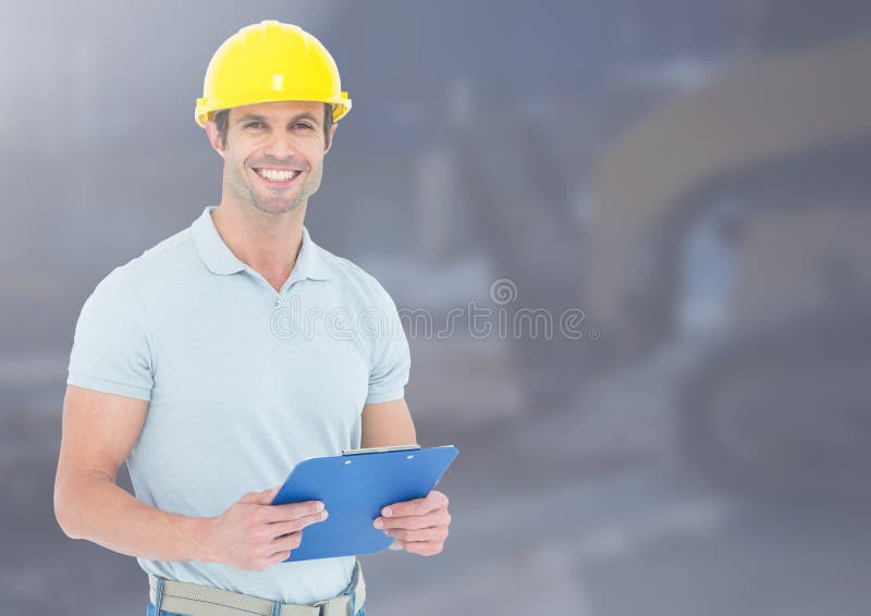 Construction Worker with Chart in Front of Construction Site Stock ...