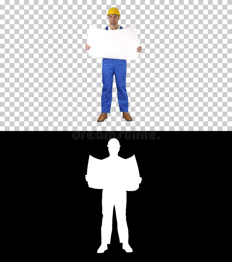 Construction Worker Checking Blueprints on Site, Alpha Channel Stock ...