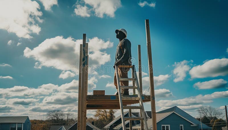 Construction Worker Clambering Up Ladder To Success on Construction ...
