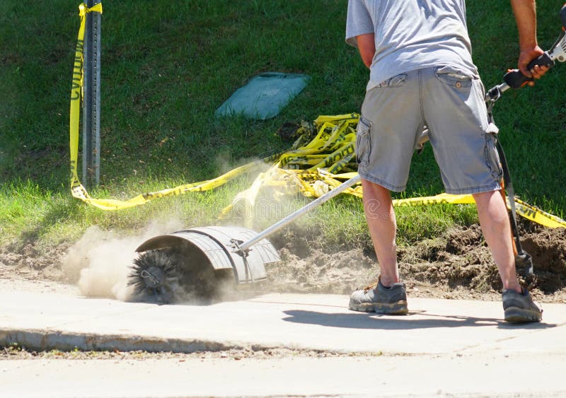 Construction Worker Cleaning the Road Dust Stock Image - Image of ...