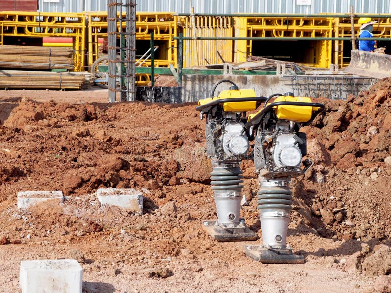 Compacting Soil in House Foundation Using Stock Image - Image of ...