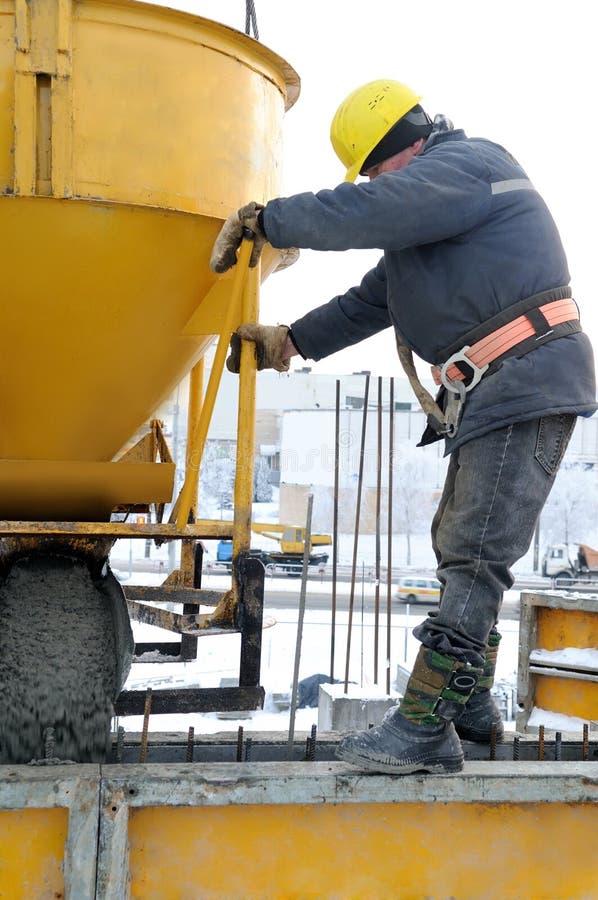 Construction Worker at Concrete Stock Photo - Image of flow, mixing ...