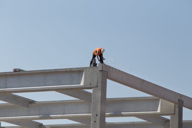Construction Worker on Concrete Truss Stock Image - Image of human ...