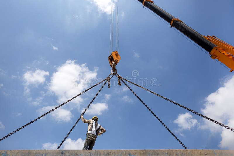 Construction Worker with Crane Hook Stock Image - Image of construction ...
