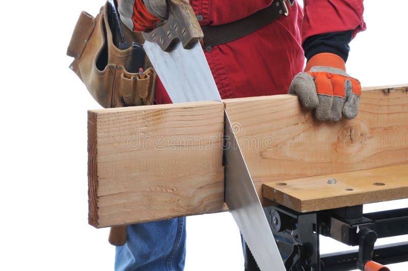 Construction Worker Cutting Beam Stock Image - Image of hand ...