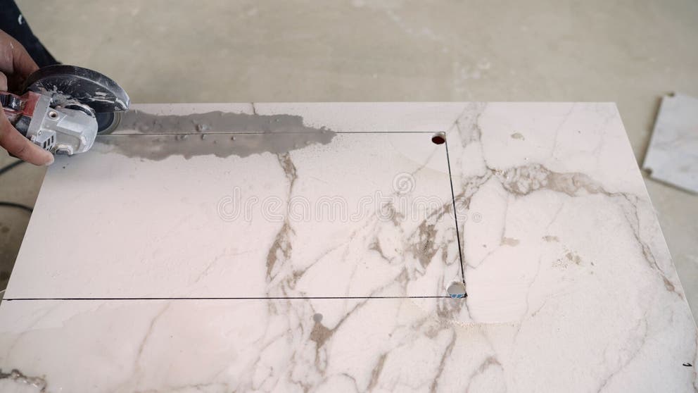 Construction Worker Cutting Marble Tile with Angle Grinder Stock Photo ...