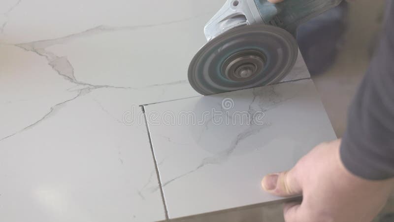 Construction Worker Cutting Marble Tile with Angle Grinder Stock Video ...