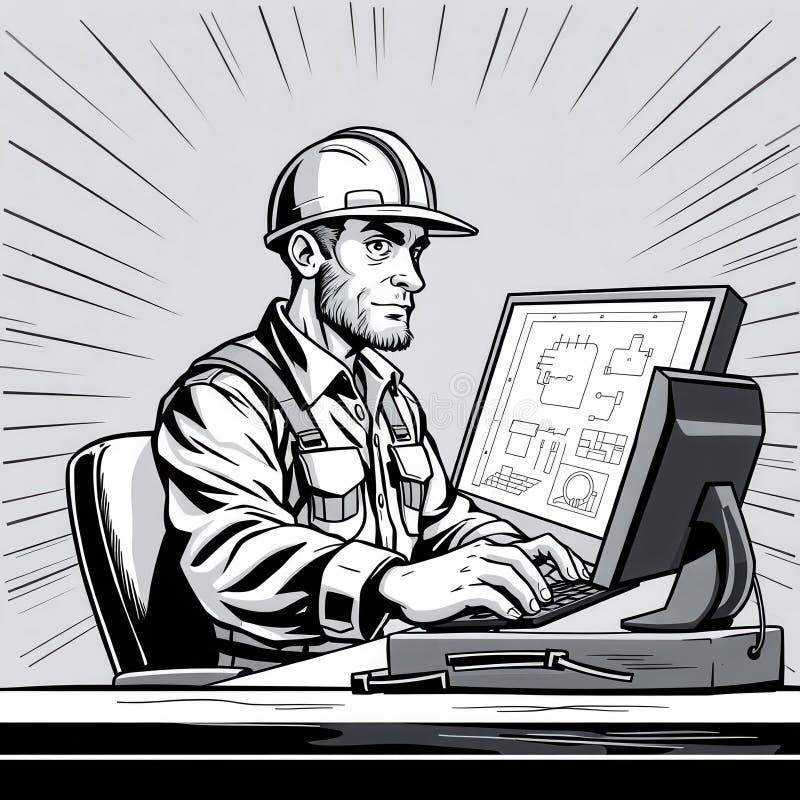 Construction Worker Designs with CAD Software: a Focused Engineer Works ...