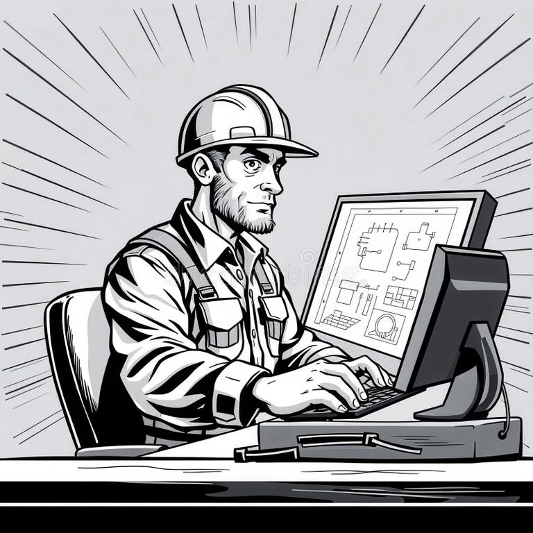 Construction Worker Designs with CAD Software: a Focused Engineer Works ...