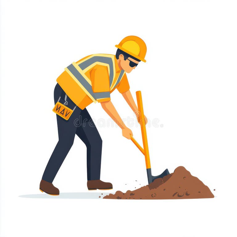 Construction Worker Digging Ground Shovel Hard Hat Safety Gear Stock ...