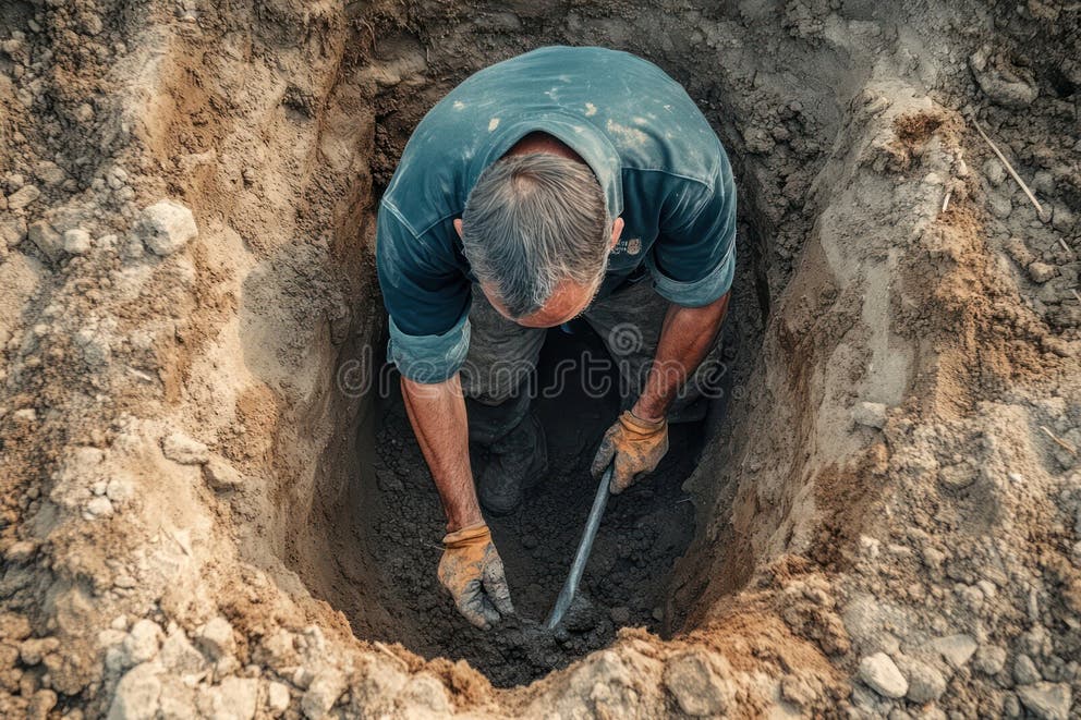 Construction Worker Digging Hole Top View Stock Photo - Image of ...
