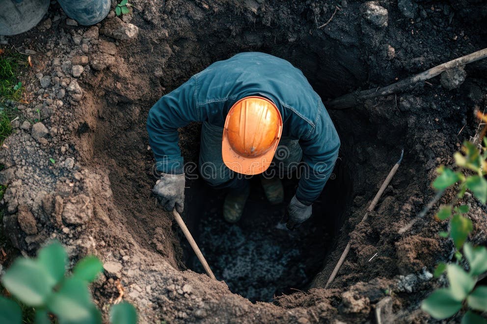 Construction Worker Digging Hole Top View Stock Image - Image of ...
