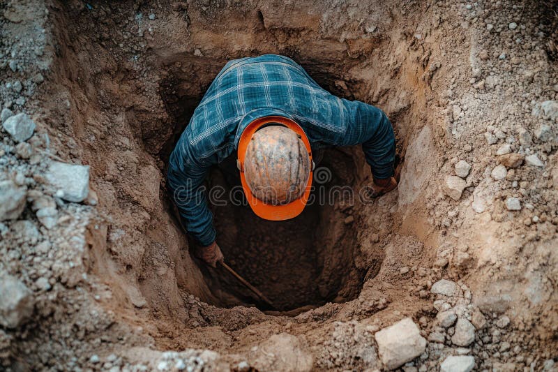 Construction Worker Digging Hole Top View Stock Photo - Image of ...
